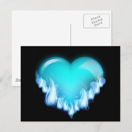 FLAMING BLUE ICE HEART LOVE SWEETHEARTS FLIRTING T POSTCARD | Zazzle