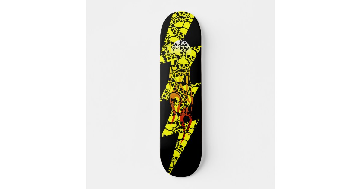 flaming bolt skulls skateboard deck | Zazzle