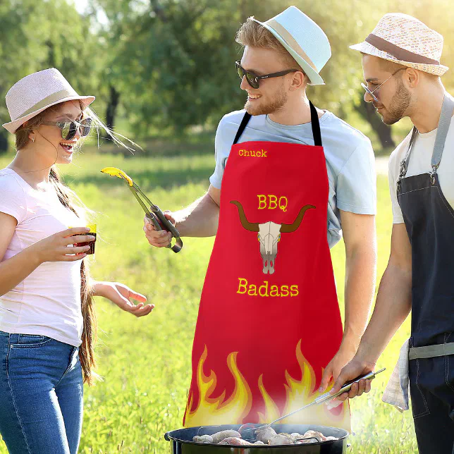 Flaming Cow Skull BBQ Badass Apron | Zazzle
