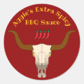Flaming Cow Skull BBQ Sauce Classic Round Sticker | Zazzle