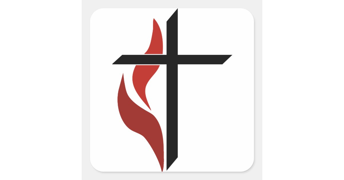 Flaming Cross Square Sticker | Zazzle