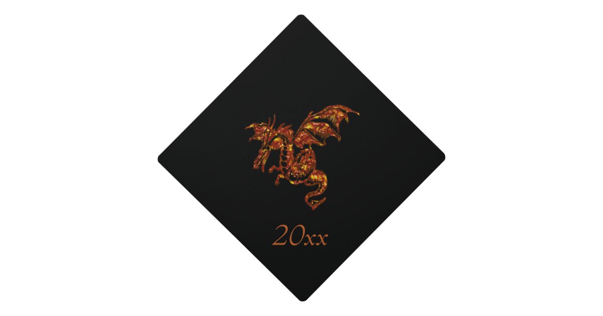 Flaming Dragon on Black Graduation Cap Topper | Zazzle