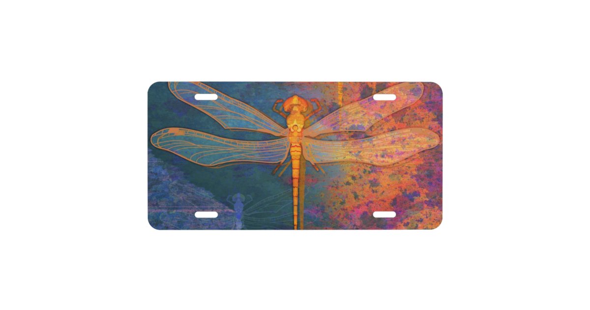 Flaming Dragonfly License Plate | Zazzle