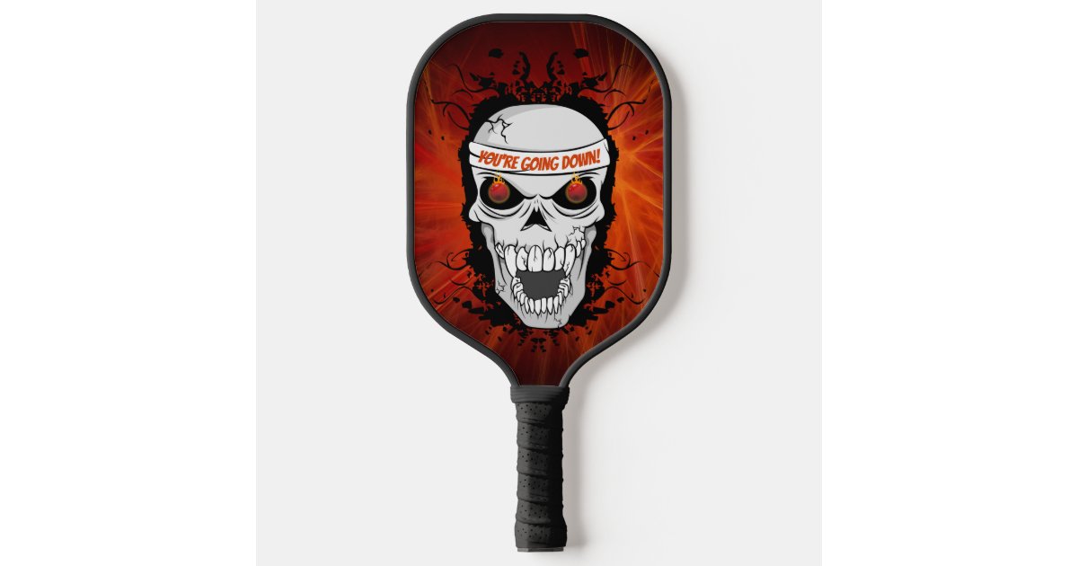 Flaming Eyes Skull You're Going Down Pickleball Paddle | Zazzle