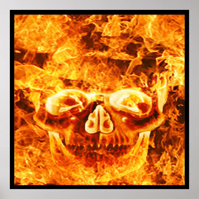 Flaming Fire Skull Poster | Zazzle