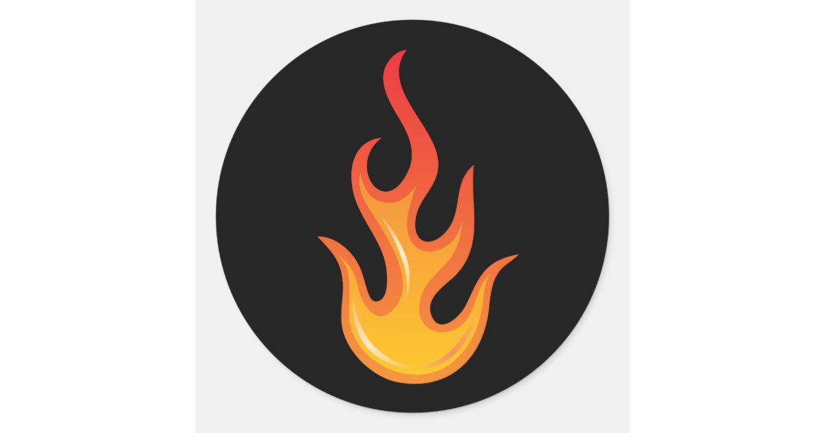 Flaming hot fire flame on black stickers | Zazzle