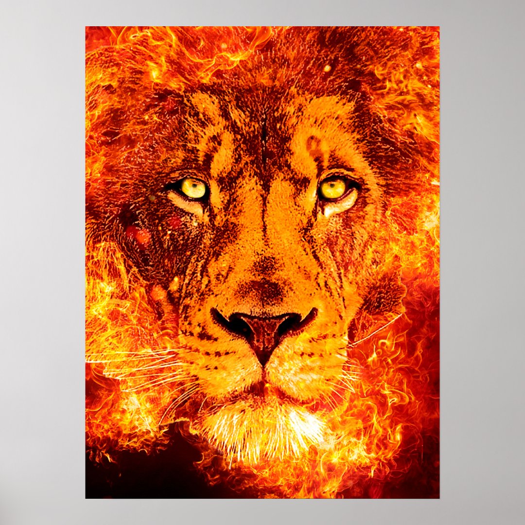 Flaming Lion Face Poster | Zazzle