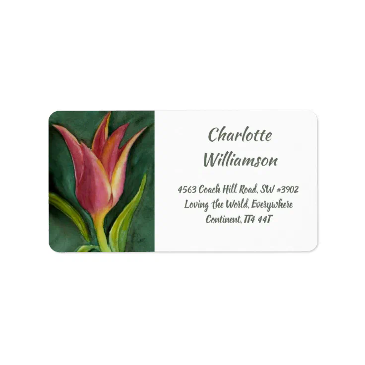 Flaming Red Tulip Flower in Watercolor Address Label | Zazzle