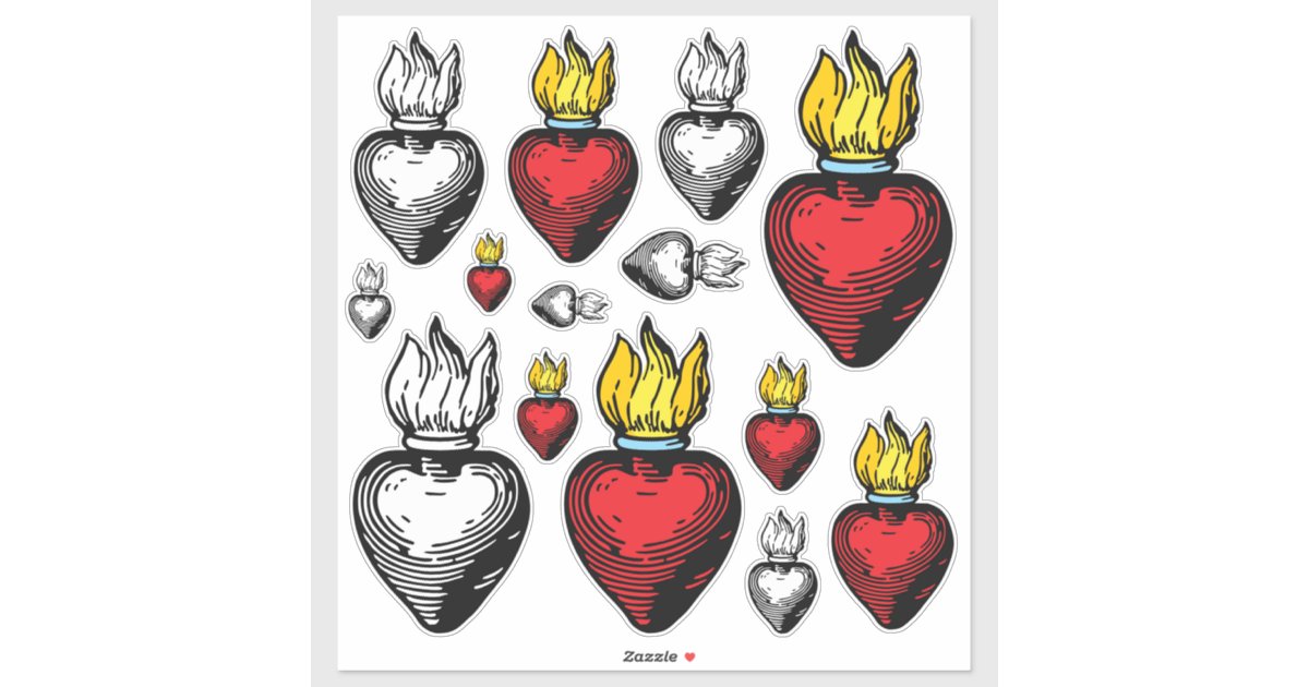 Flaming Sacred Heart 14" x 14" Sheet Sticker | Zazzle