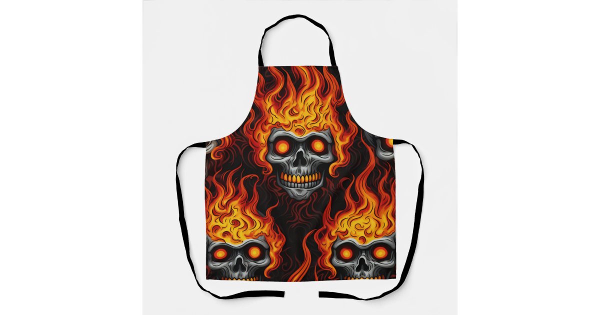 Flaming skull design gothic tattoo rock and roll s apron | Zazzle