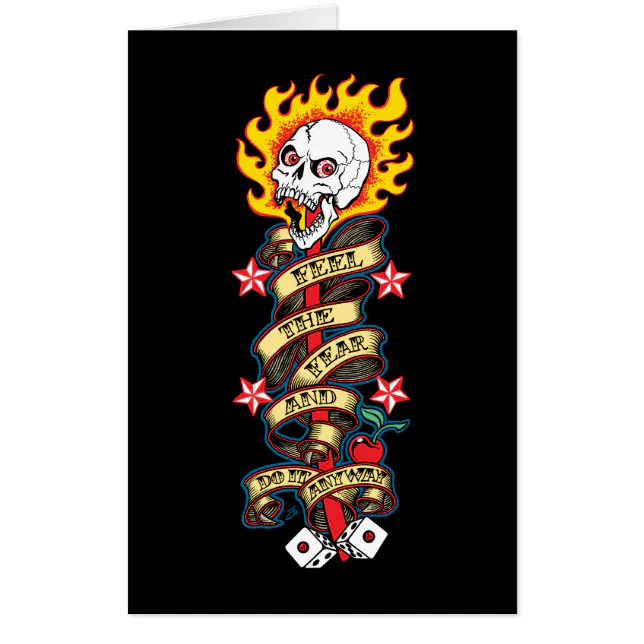 Flaming Skull Feel the Fear Card | Zazzle