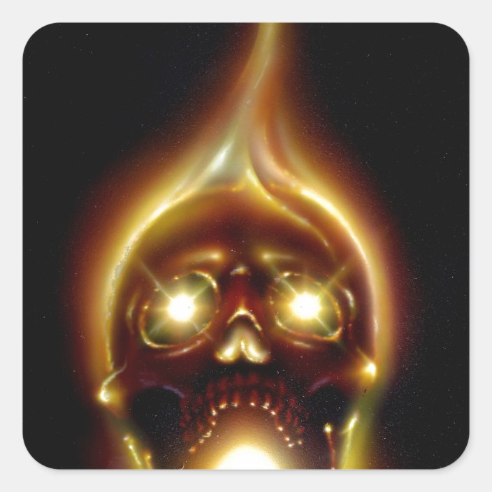 Flaming Skull Square Sticker | Zazzle.com