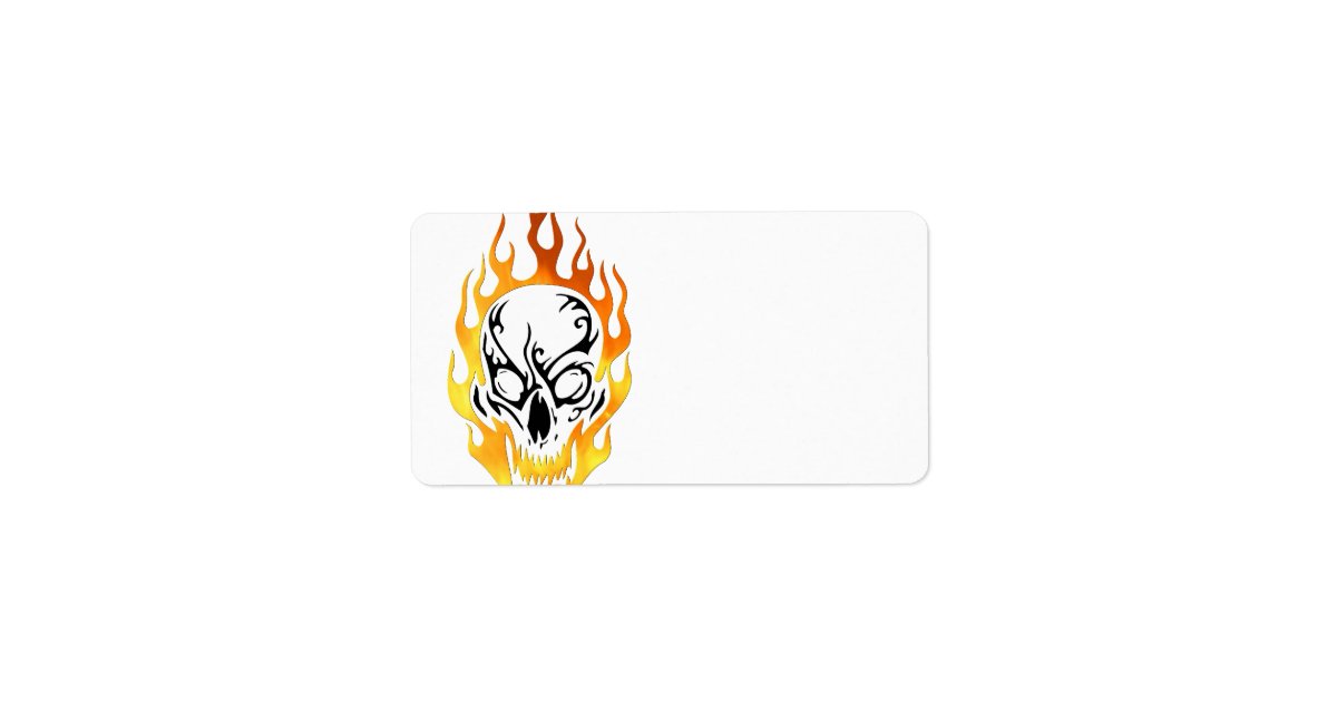 Flaming Skull Tattoo Label | Zazzle