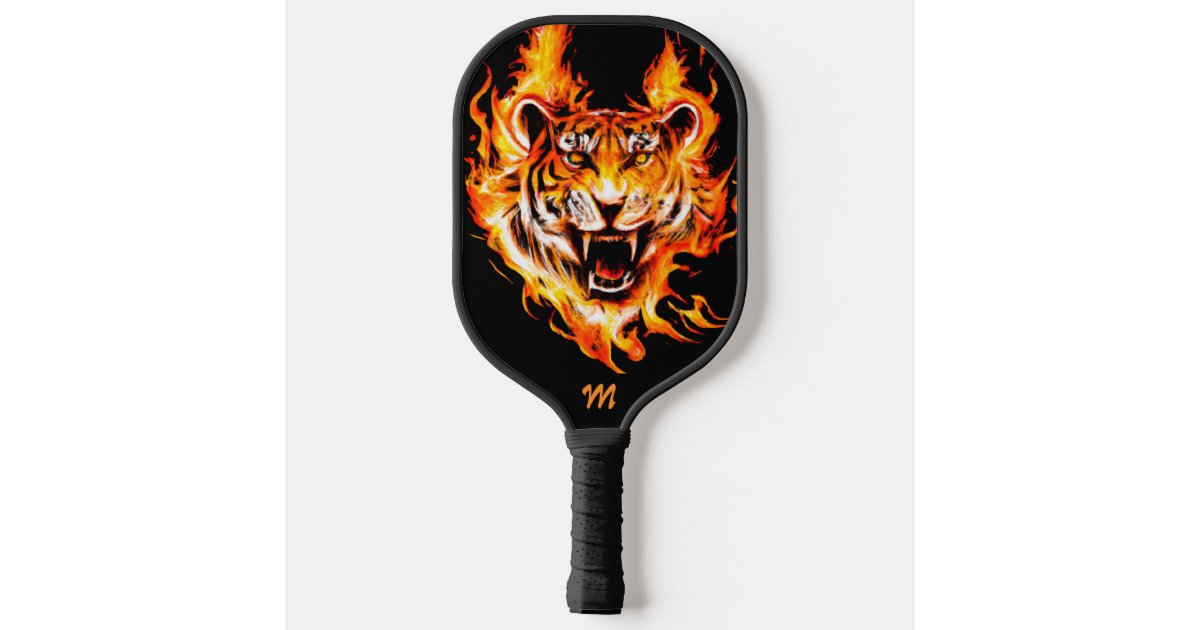 Flaming Tiger Monogram Pickleball Paddle | Zazzle