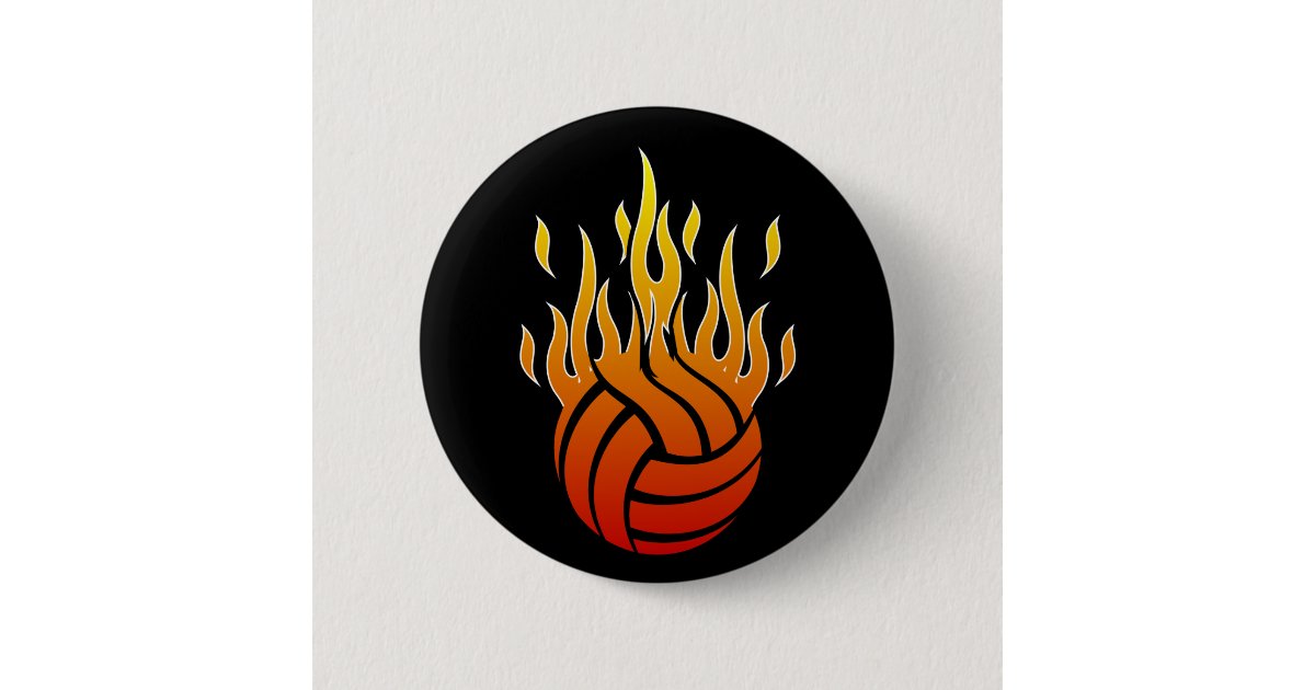 Flaming Volleyball Button | Zazzle