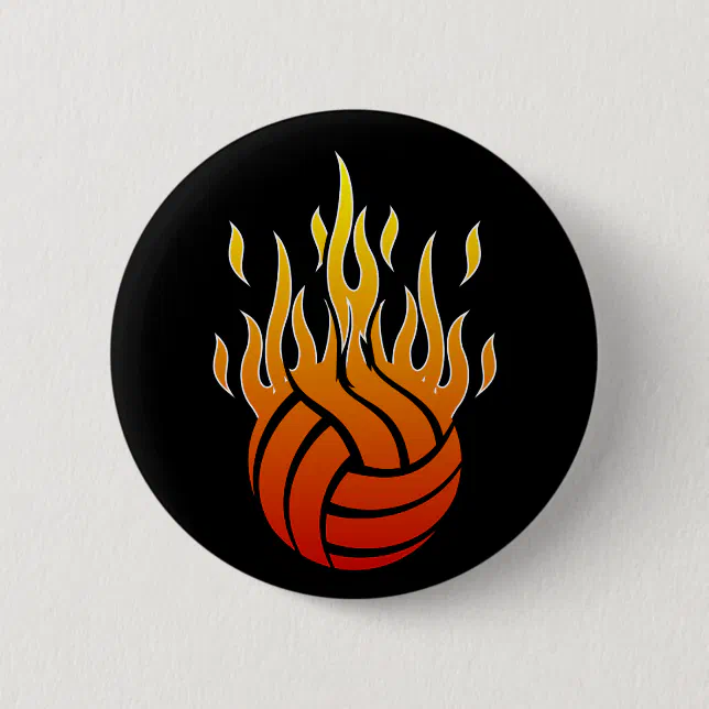 Flaming Volleyball Button | Zazzle