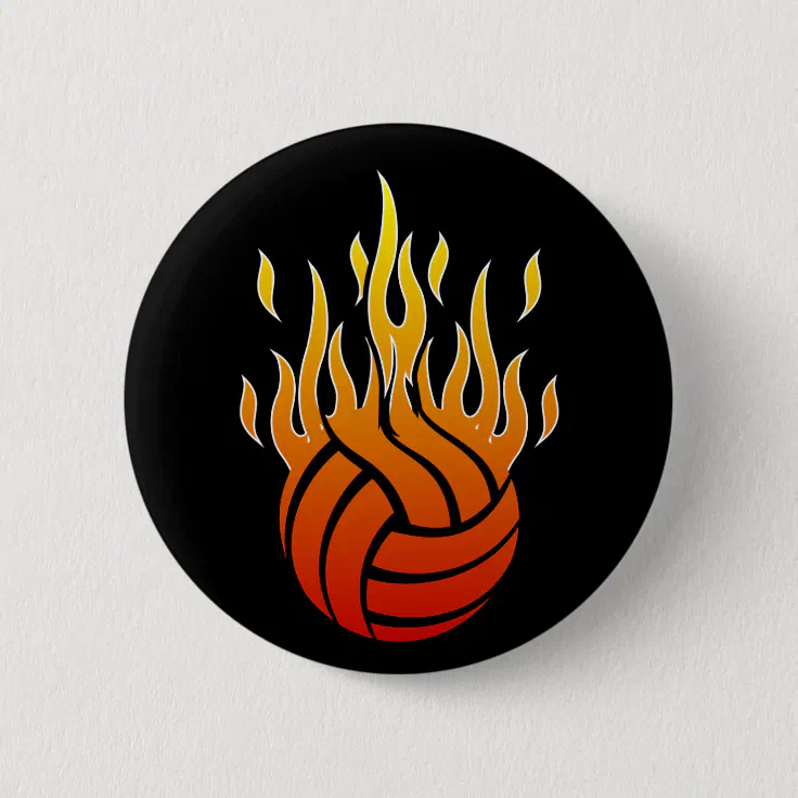 Flaming Volleyball Button | Zazzle