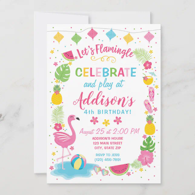 Flamingle Party Birthday Invitation | Zazzle