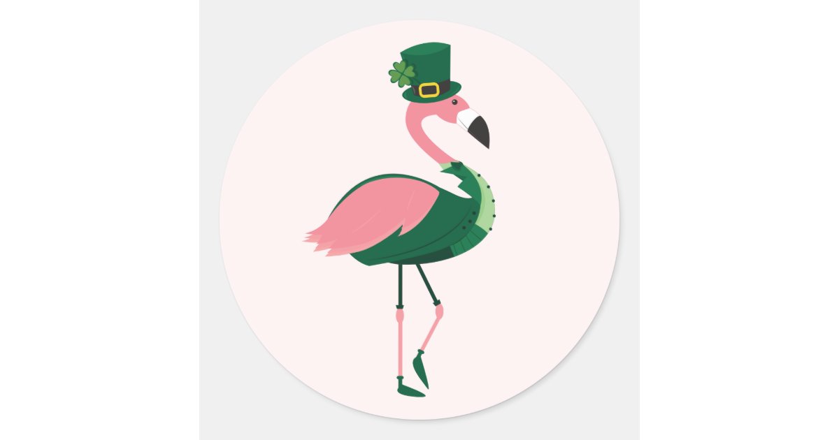 Flamingo Animal Pink St Patrick’s Day Classic Round Sticker | Zazzle