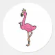 Flamingo as King with Crown & Staff Classic Round Sticker | Zazzle