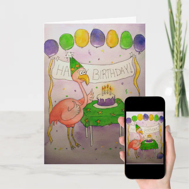 Flamingo Bird Happy Birthday Paper Greeting Card | Zazzle