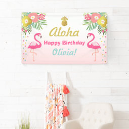 Flamingo birthday banner Tropical Luau Pineapple | Zazzle