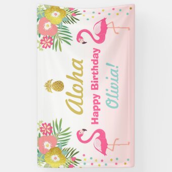 Flamingo birthday banner Tropical Luau Pineapple | Zazzle