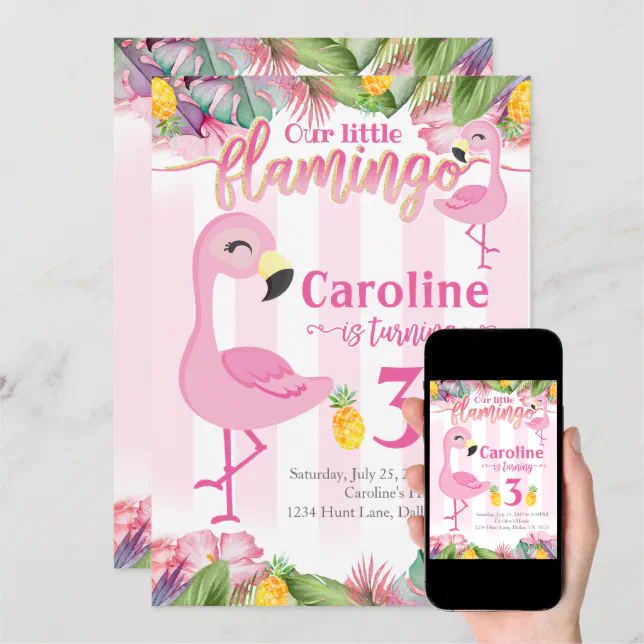 Flamingo Birthday Party Invitation Flamingo Invite | Zazzle
