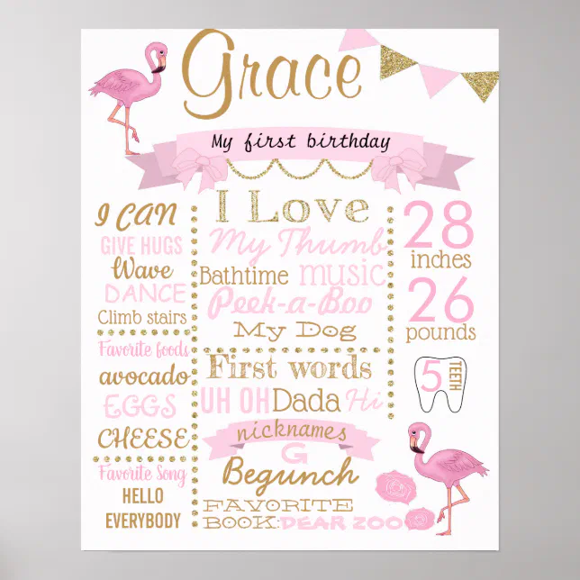 Flamingo Birthday Party sign poster | Zazzle
