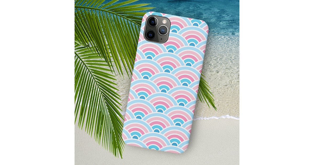 Flamingo Blush Pink Blue Concentric Waves Pattern iPhone Case | Zazzle