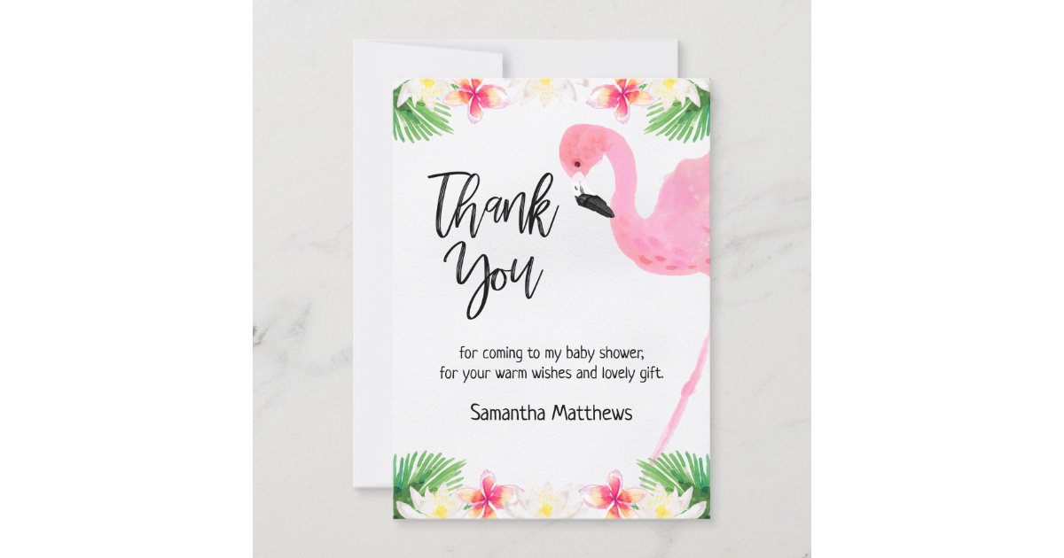 Flamingo Calligraphy Baby Shower Thank You Card | Zazzle