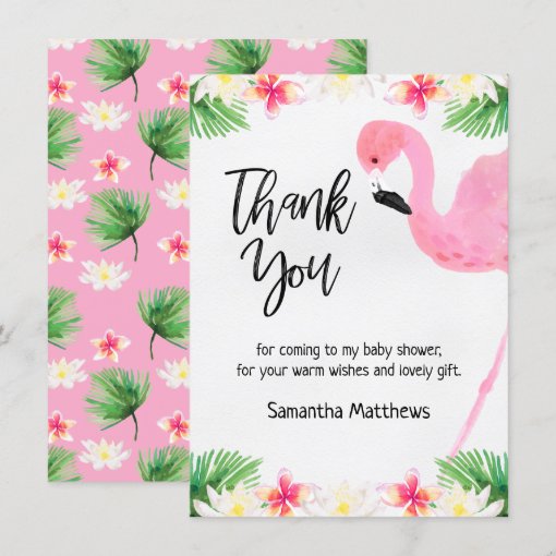 Flamingo Calligraphy Baby Shower Thank You Card | Zazzle