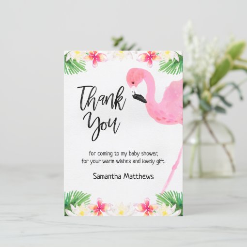 Flamingo Calligraphy Baby Shower Thank You Card | Zazzle