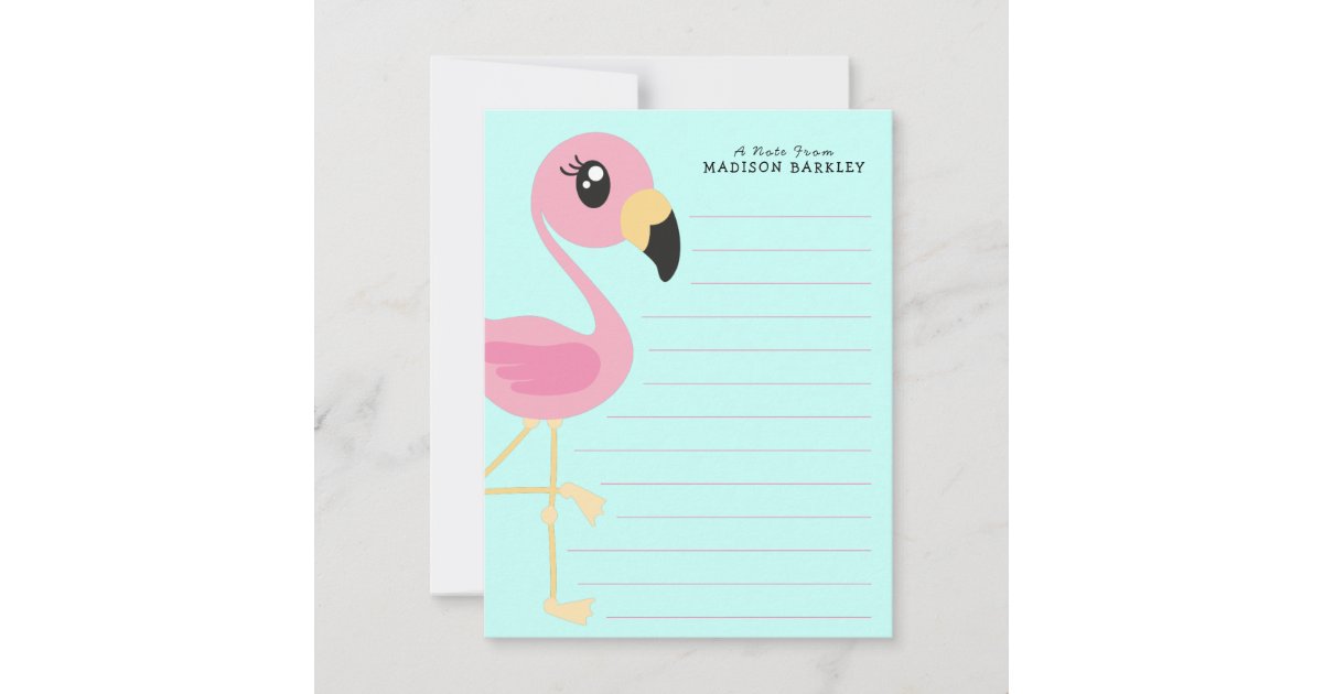 Flamingo Cute Tropical Kids Flat Stationary Cards | Zazzle
