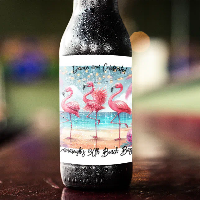 Flamingo Dance and Birthday Celebrate Party Beer Bottle Label | Zazzle