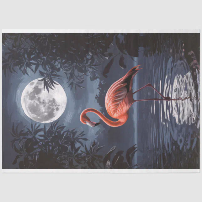 Flamingo Dramatic Full Moon Decoupage Tissue Paper | Zazzle