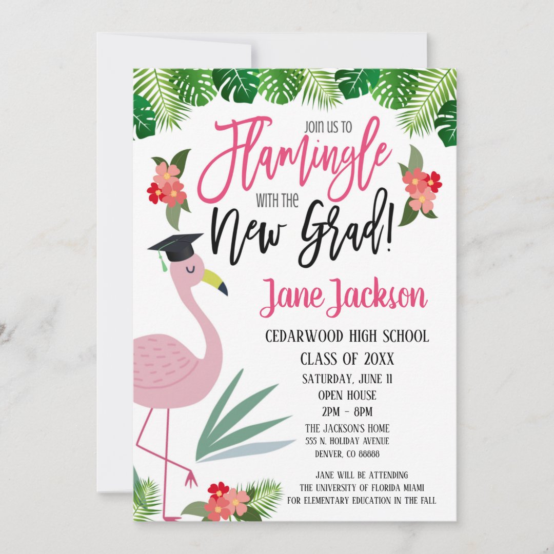 Flamingo Flamingle with the Grad Party Invitation | Zazzle