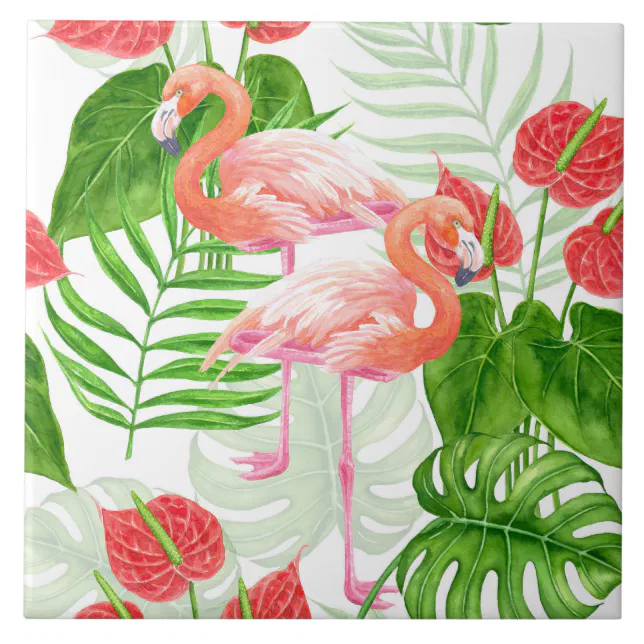 Flamingo garden ceramic tile | Zazzle