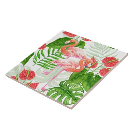 Flamingo garden ceramic tile | Zazzle
