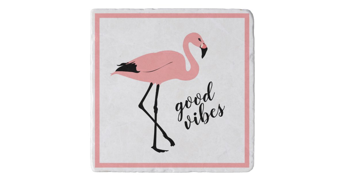 Flamingo Good Vibes Pink Black Cute Marble Trivet | Zazzle