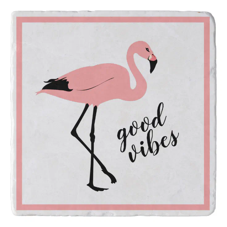 Flamingo Good Vibes Pink Black Cute Marble Trivet | Zazzle