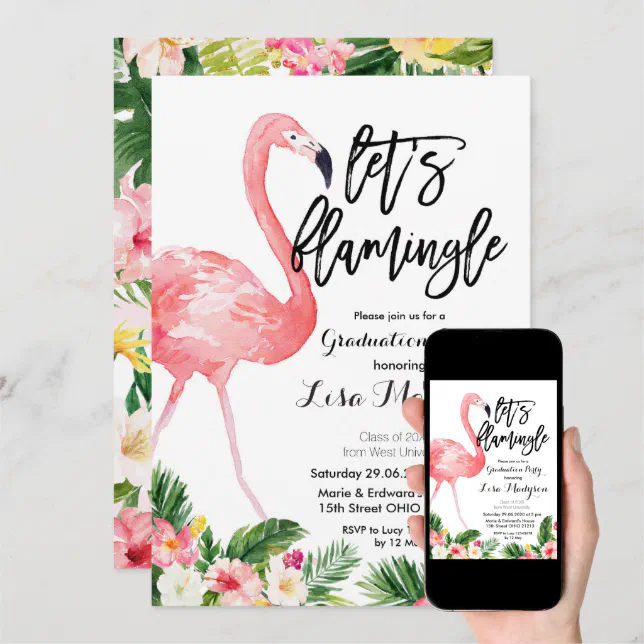 Flamingo Graduation Party Invite card | Zazzle