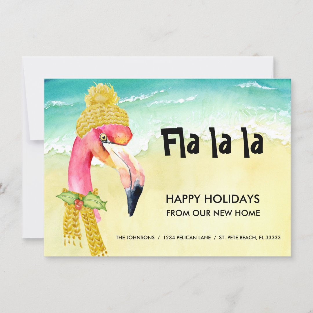 Flamingo Happy Holidays from Our New Home Announcement | Zazzle
