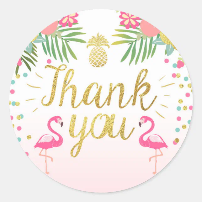 Flamingo Party Favor Tags Tropical Thank You Card | Zazzle