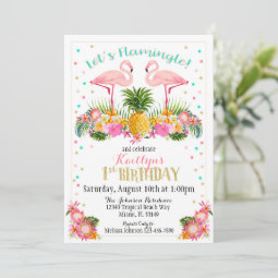 Flamingo Pineapple and Tropical Floral Birthday Invitation | Zazzle