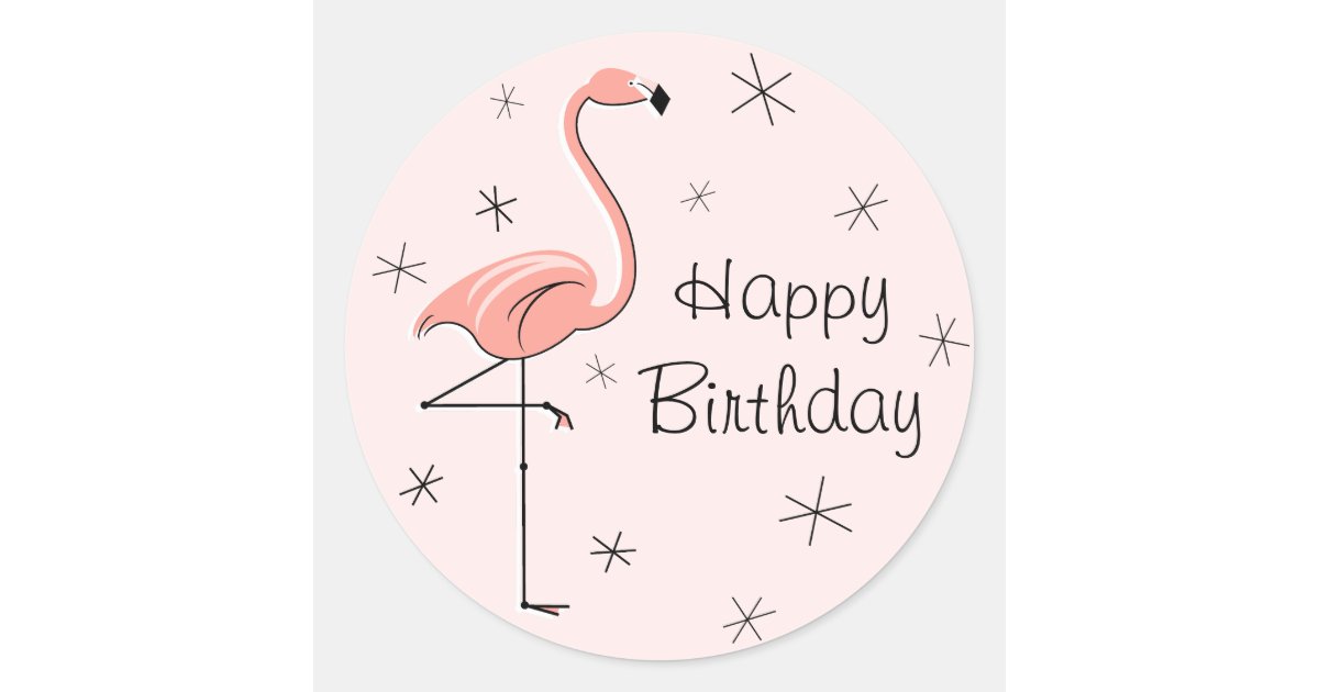 Flamingo Pink Happy Birthday sticker | Zazzle