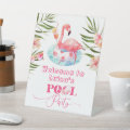 Flamingo Pool birthday party Welcome Pedestal Sign | Zazzle