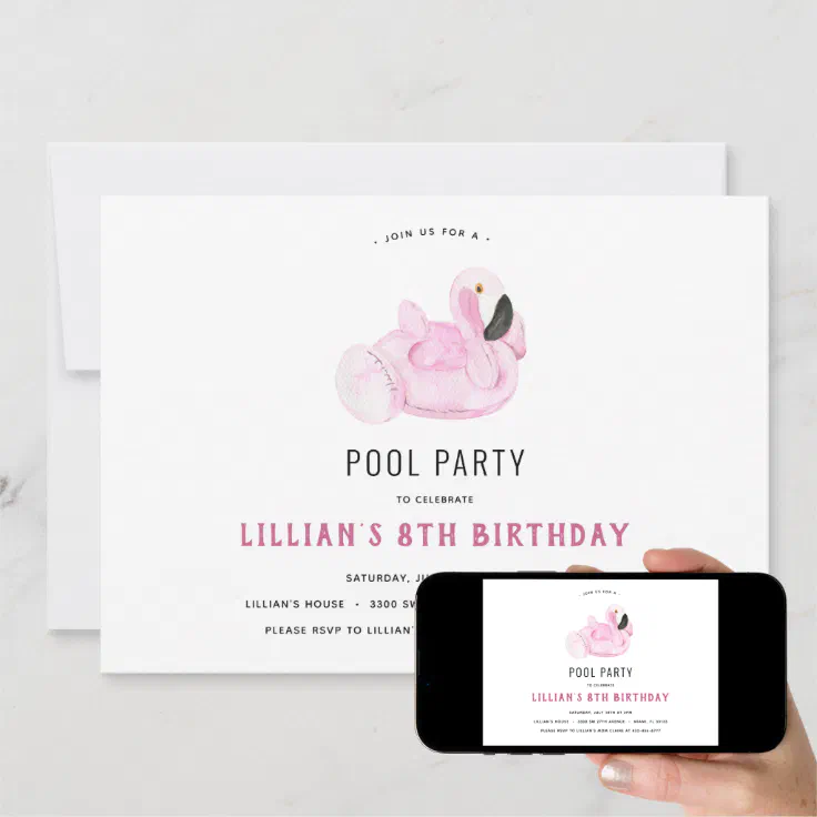 Flamingo Pool Party Birthday Invitation | Zazzle