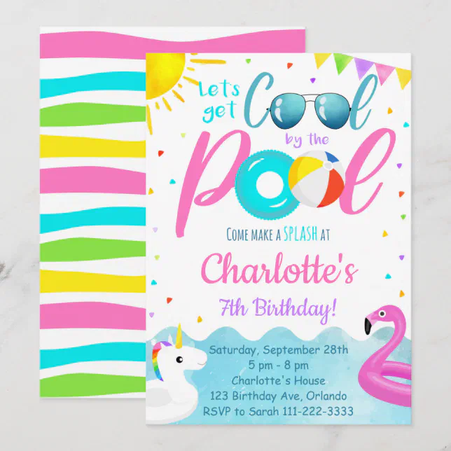 Flamingo Pool Party Birthday Invitation | Zazzle
