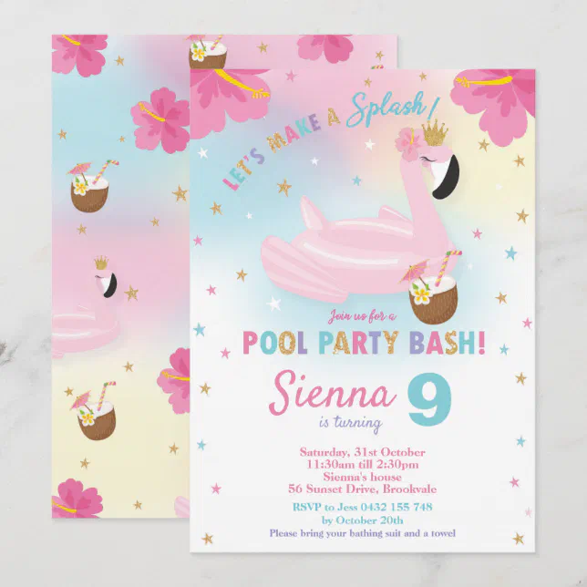Flamingo Pool Party Birthday Invitation | Zazzle